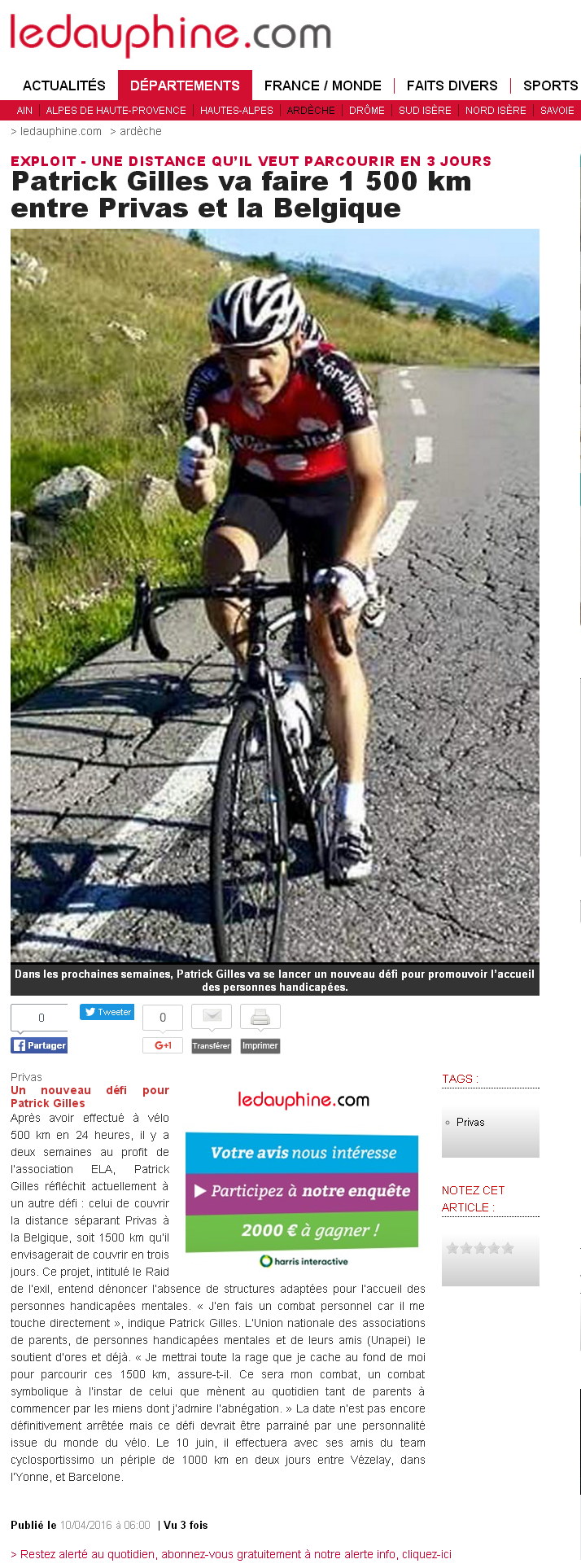 Privas Patrick Gilles va faire 1 500 km entre Privas et la Belgique ...